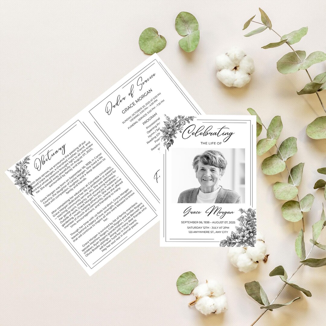 Personalized Funeral, Memorial Prayer Card Template – Memorial Keepsake ...