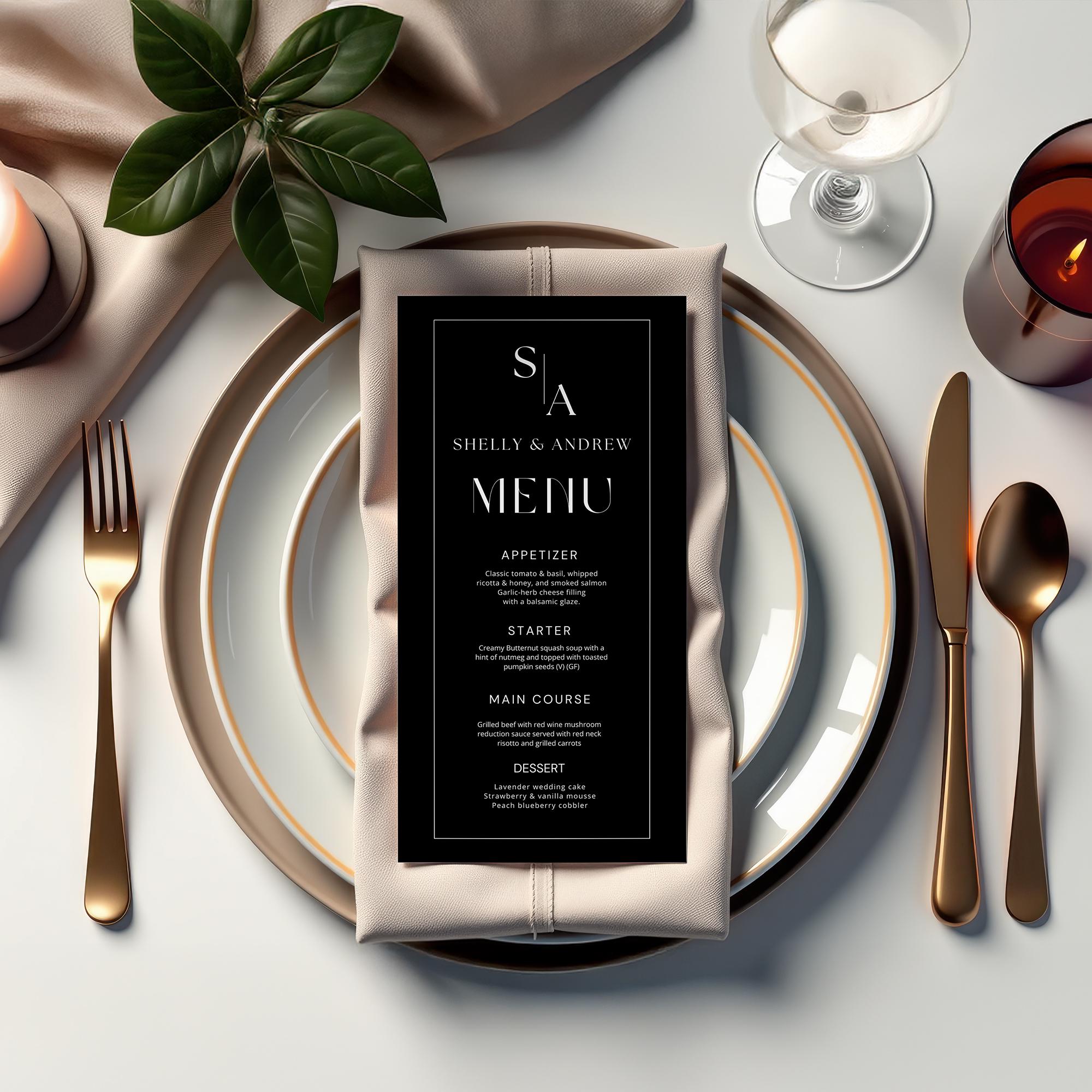 Modern Editable Menu and Thank You Card Templates | Printable Wedding ...