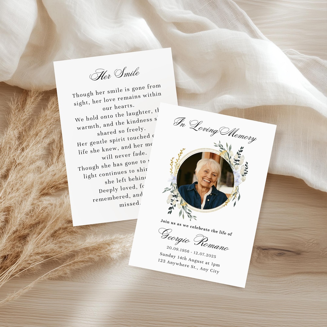 Personalized Funeral, Memorial Prayer Card Template – Memorial Keepsake ...