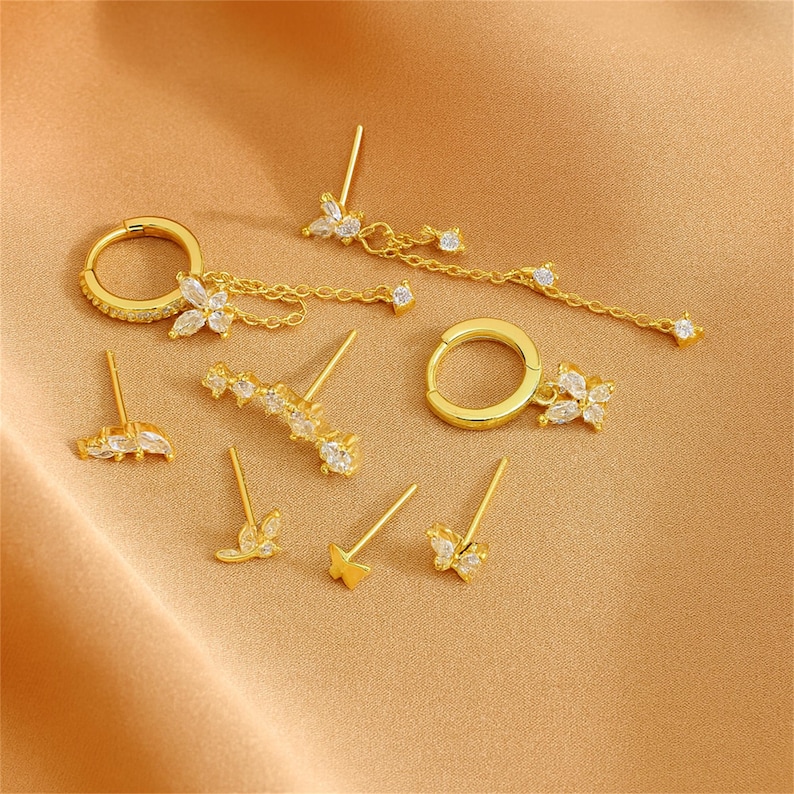 8PCS Butterfly Zircon Chain Earrings Set | Dainty Multi-pierced ...