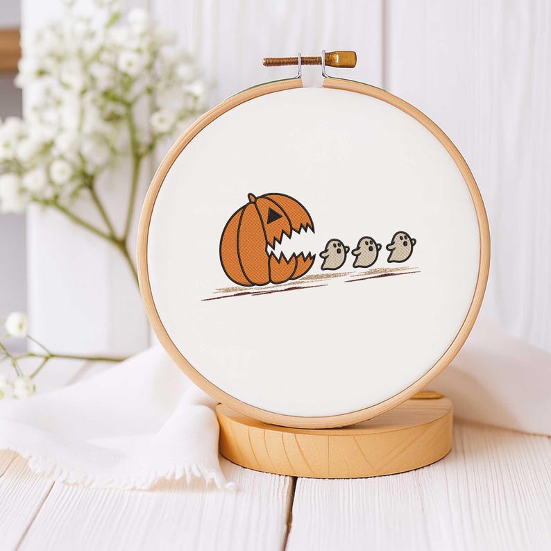 Halloween Pumpkin Ghost Embroidery Design, Spooky Cute Machine ...