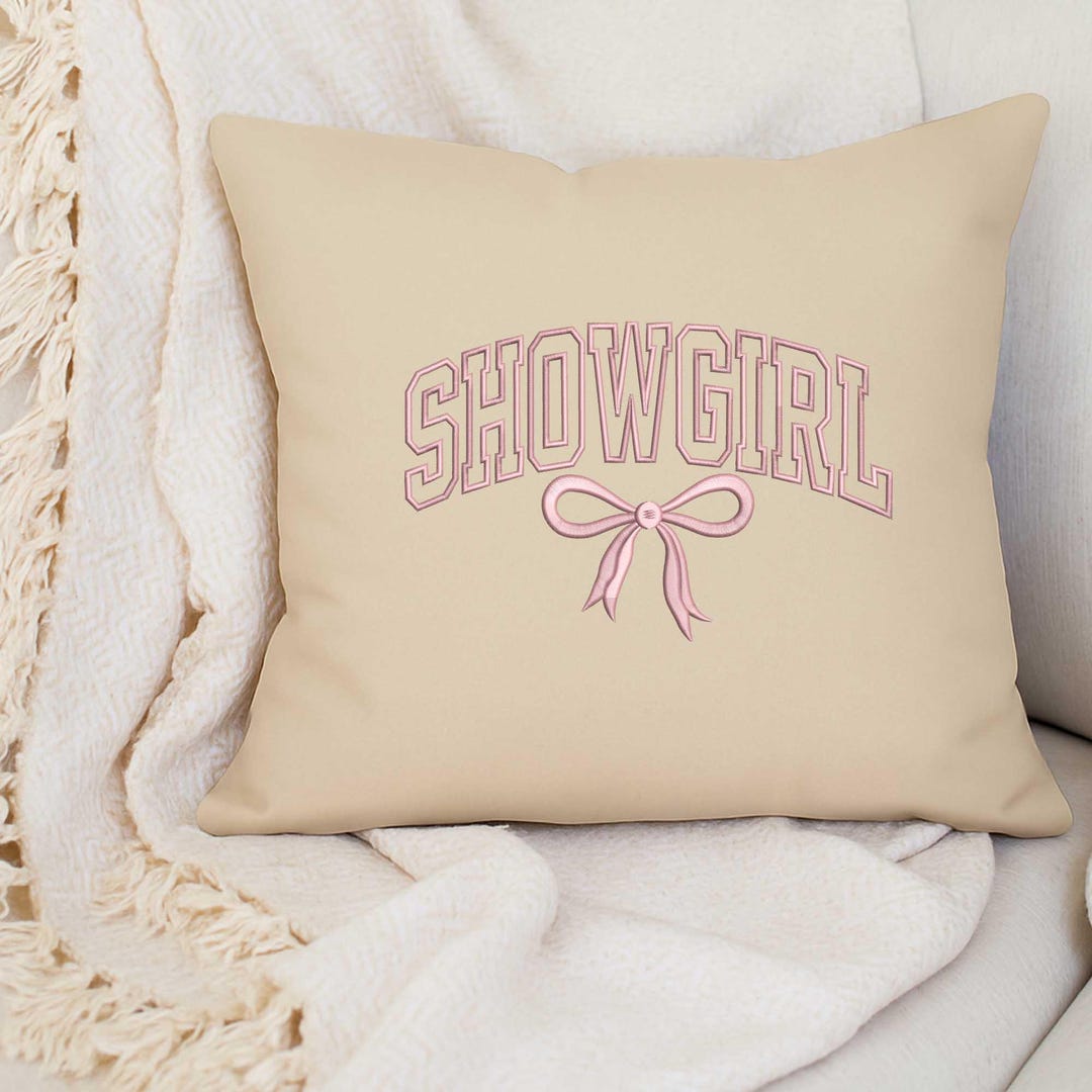 Showgirl Embroidery Design With Pink Bow, Feminine Word Art Machine ...