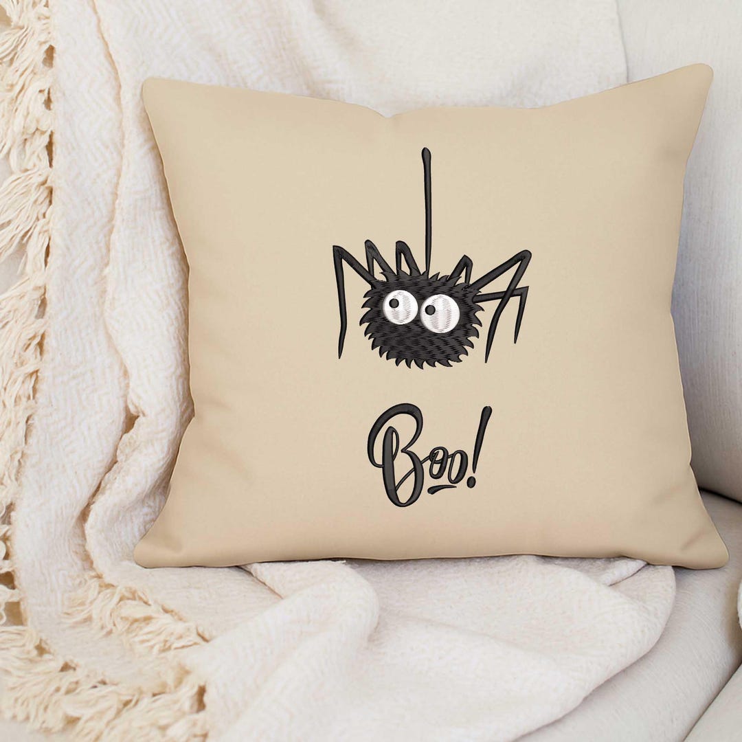 Boo Spider Embroidery Design, Cute Furry Spider With Big Eyes and Boo ...