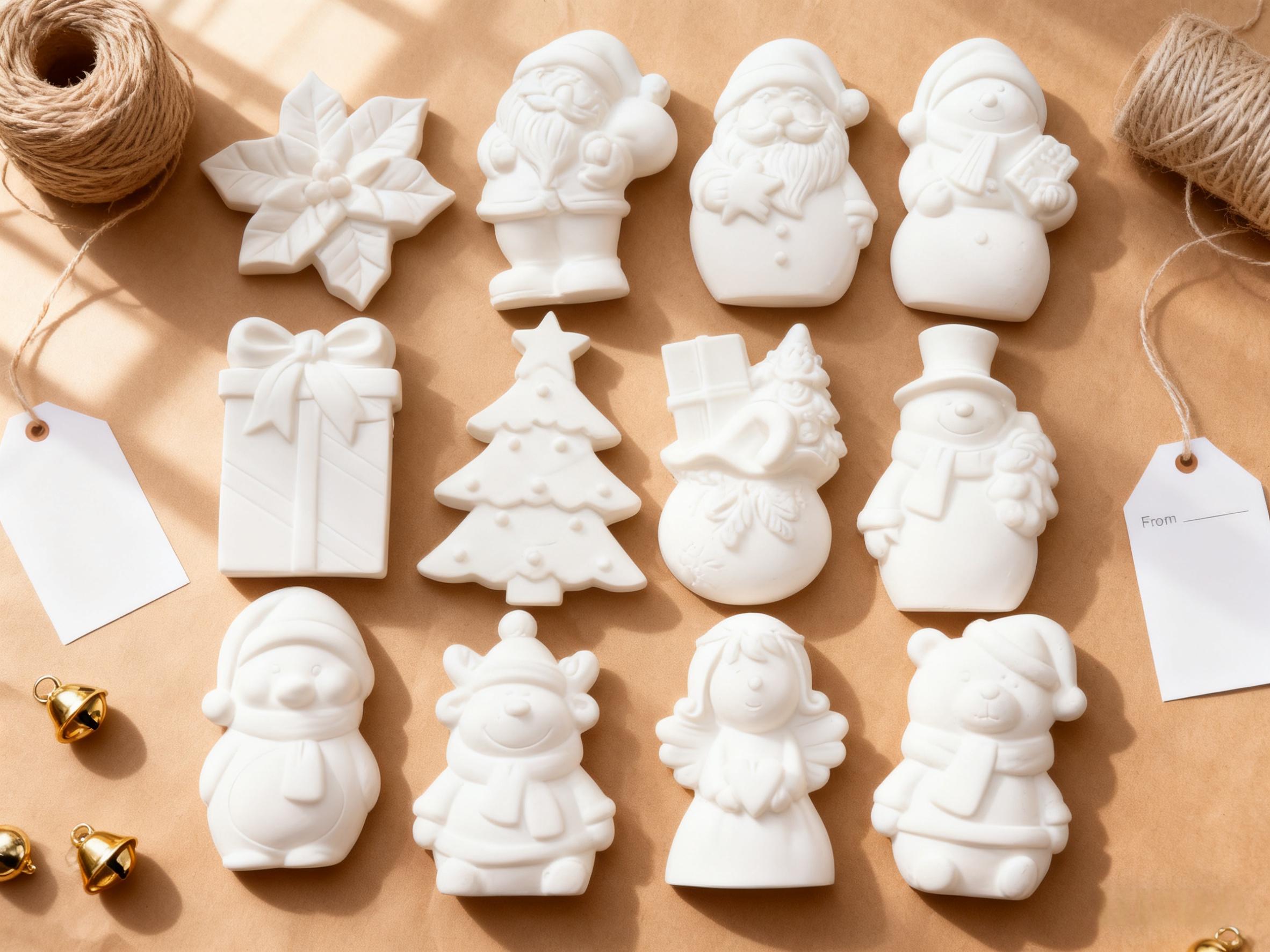 Unpainted Christmas Plaster Figurines, DIY Holiday Ornaments, Set of 12 ...