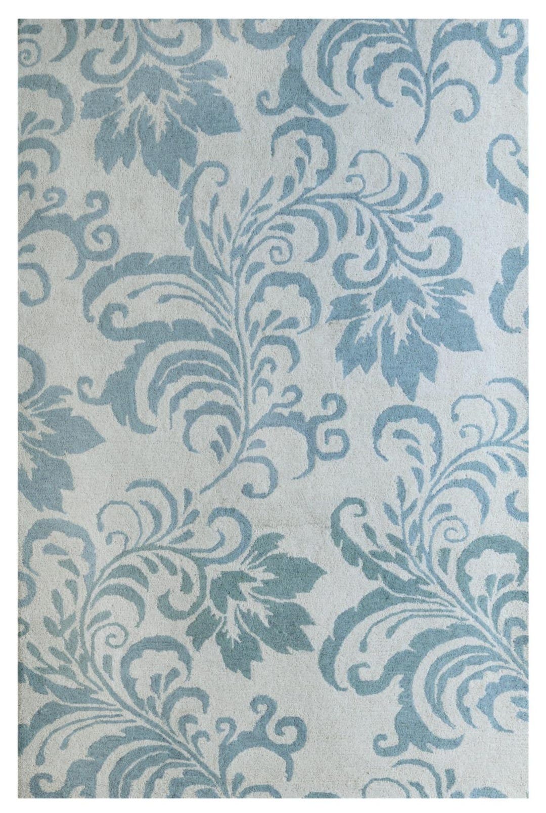 Hand Tufted Area Rug:soft Sky-blue Floral Swirl Carpet” - Etsy