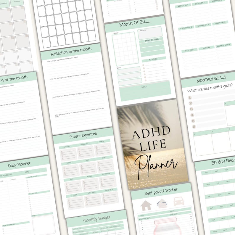 Focus and Stress Relief Workbook Bundle, ADHD Life Planner Printable ...