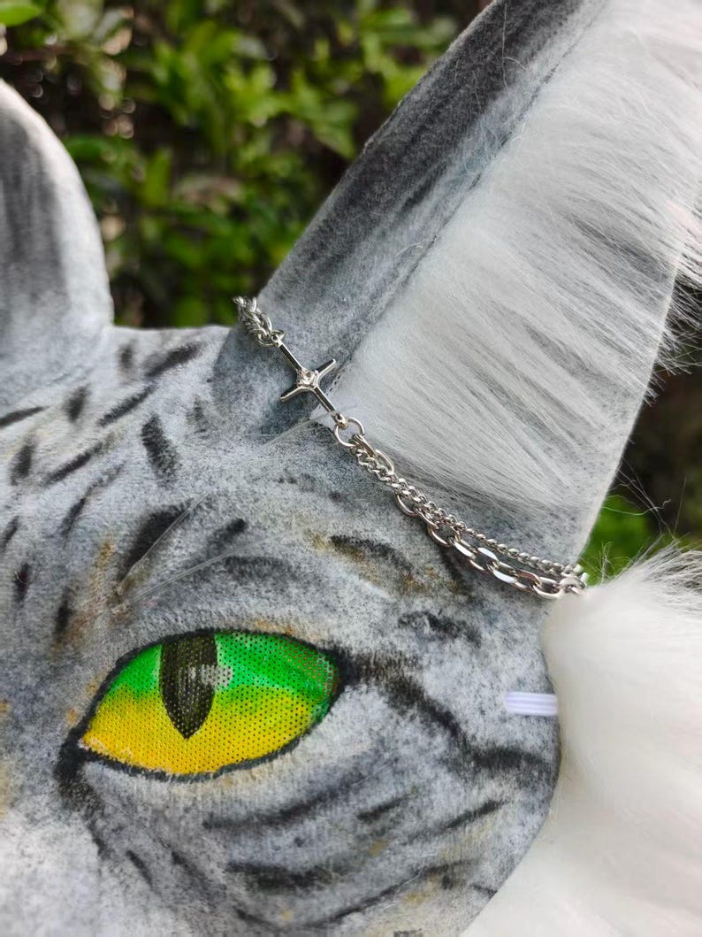 Gray Tabby Cat Mask Tail Set | Handmade Realistic Faux Fur Therian Mask ...