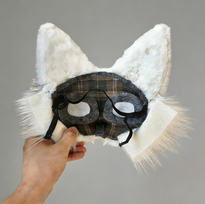 White Spirit Snow Cat Therian Mask Paws and Tail Set | Handmade ...