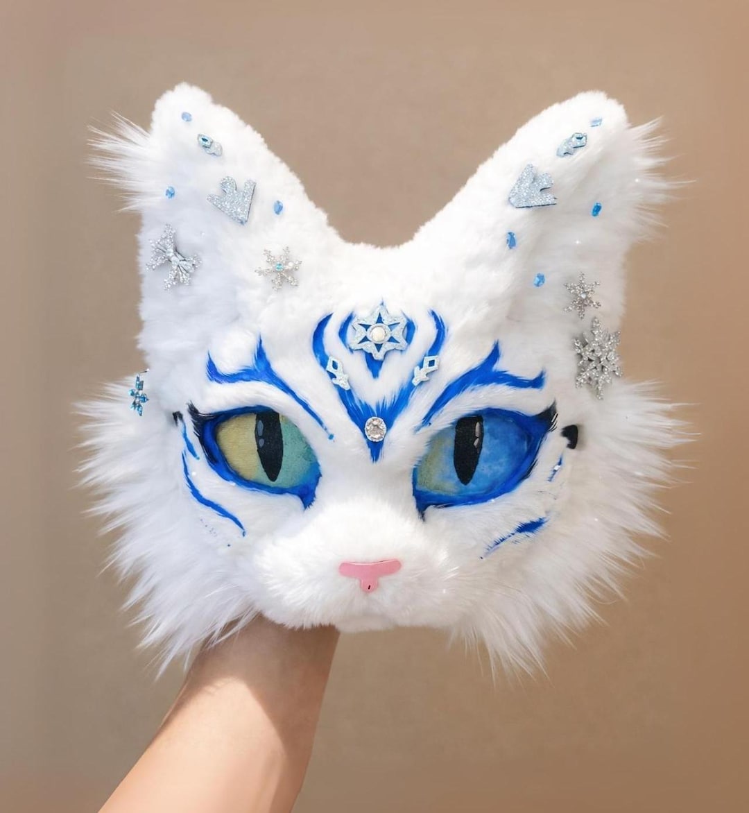 White Spirit Snow Cat Therian Mask Paws and Tail Set | Handmade ...