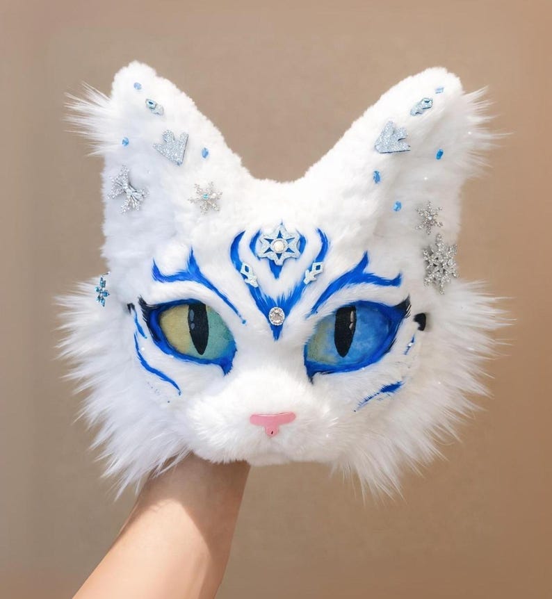 White Spirit Snow Cat Therian Mask Paws and Tail Set | Handmade ...