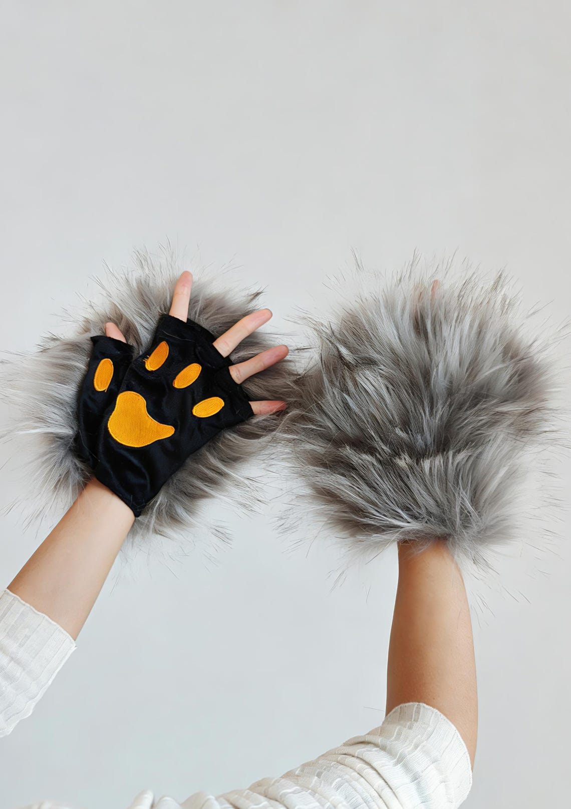 Celestial Gray Silver Wolf Therian Mask & Tail Set – Handmade Faux Fur ...