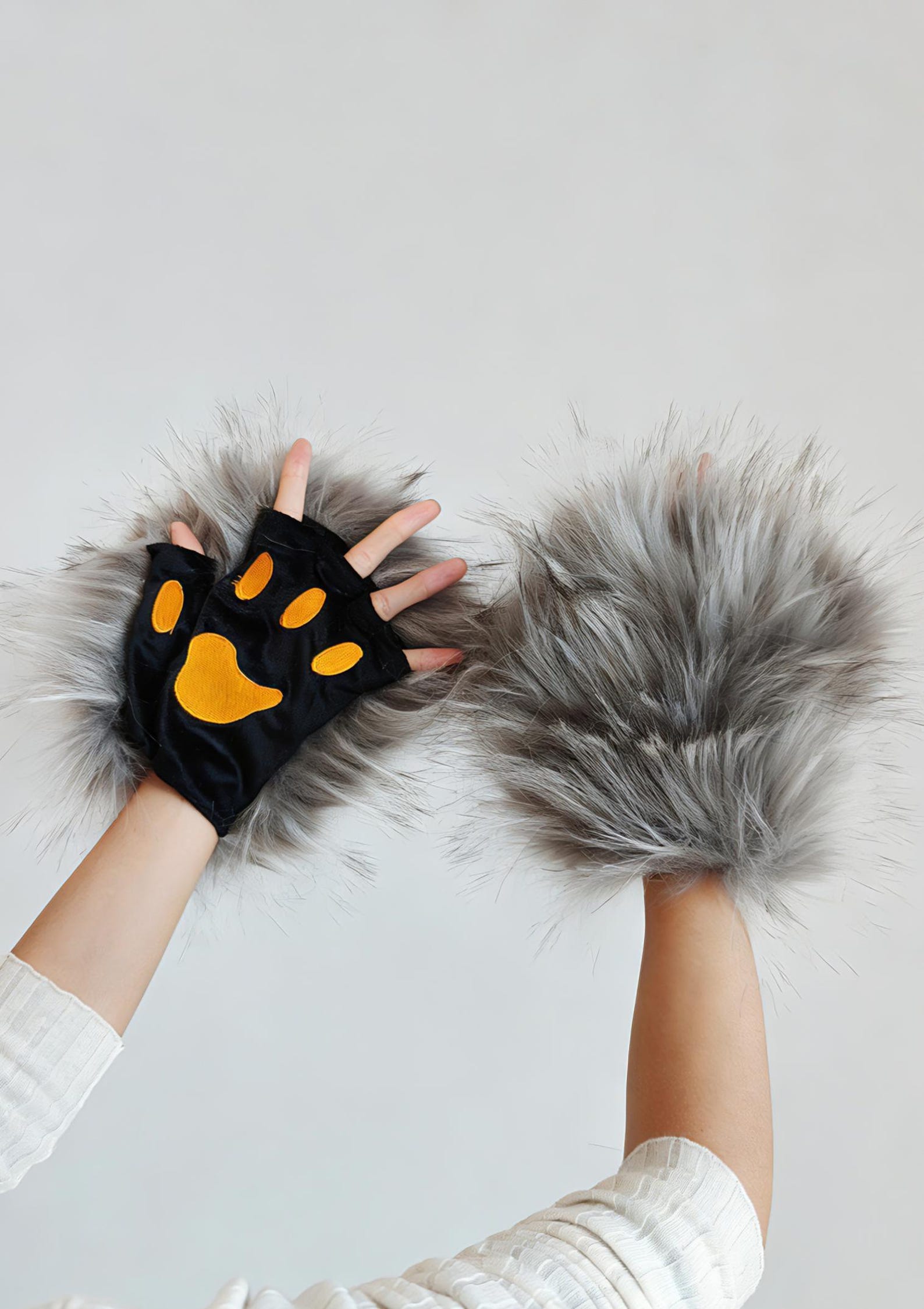 Celestial Gray Silver Wolf Therian Mask & Tail Set – Handmade Faux Fur ...