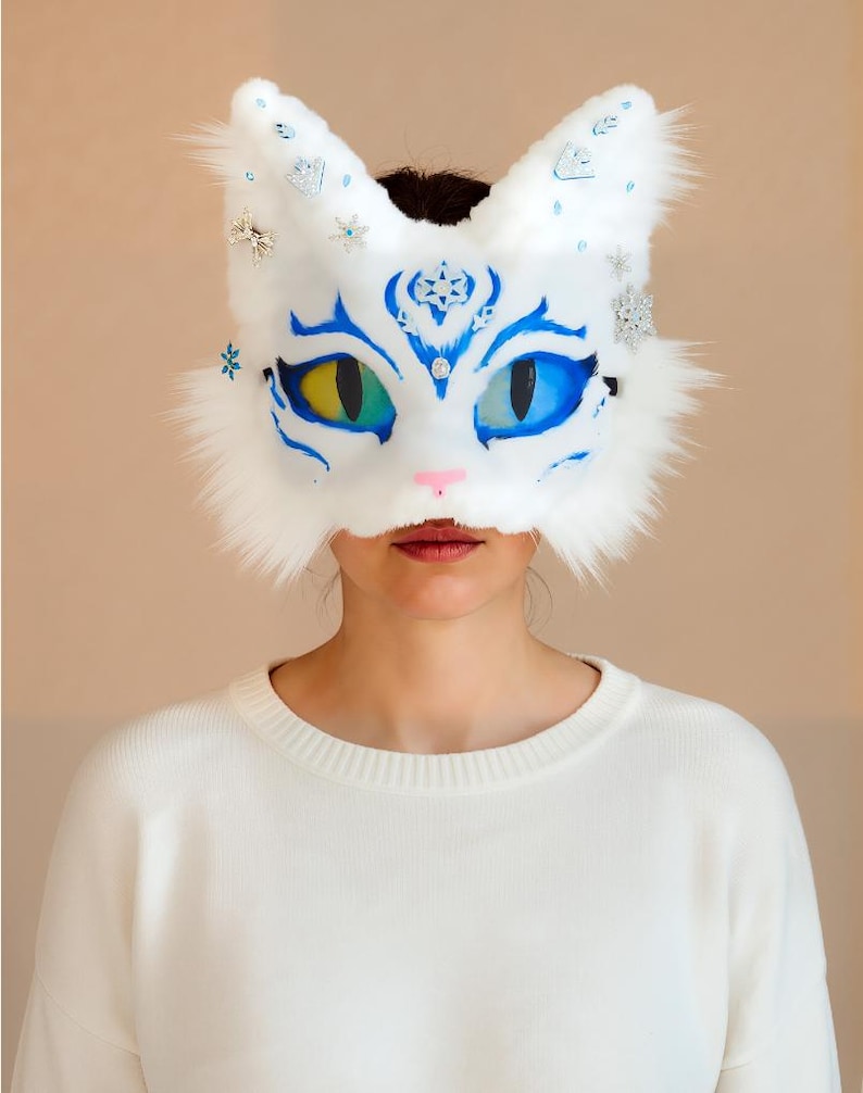 White Spirit Snow Cat Therian Mask Paws and Tail Set | Handmade ...