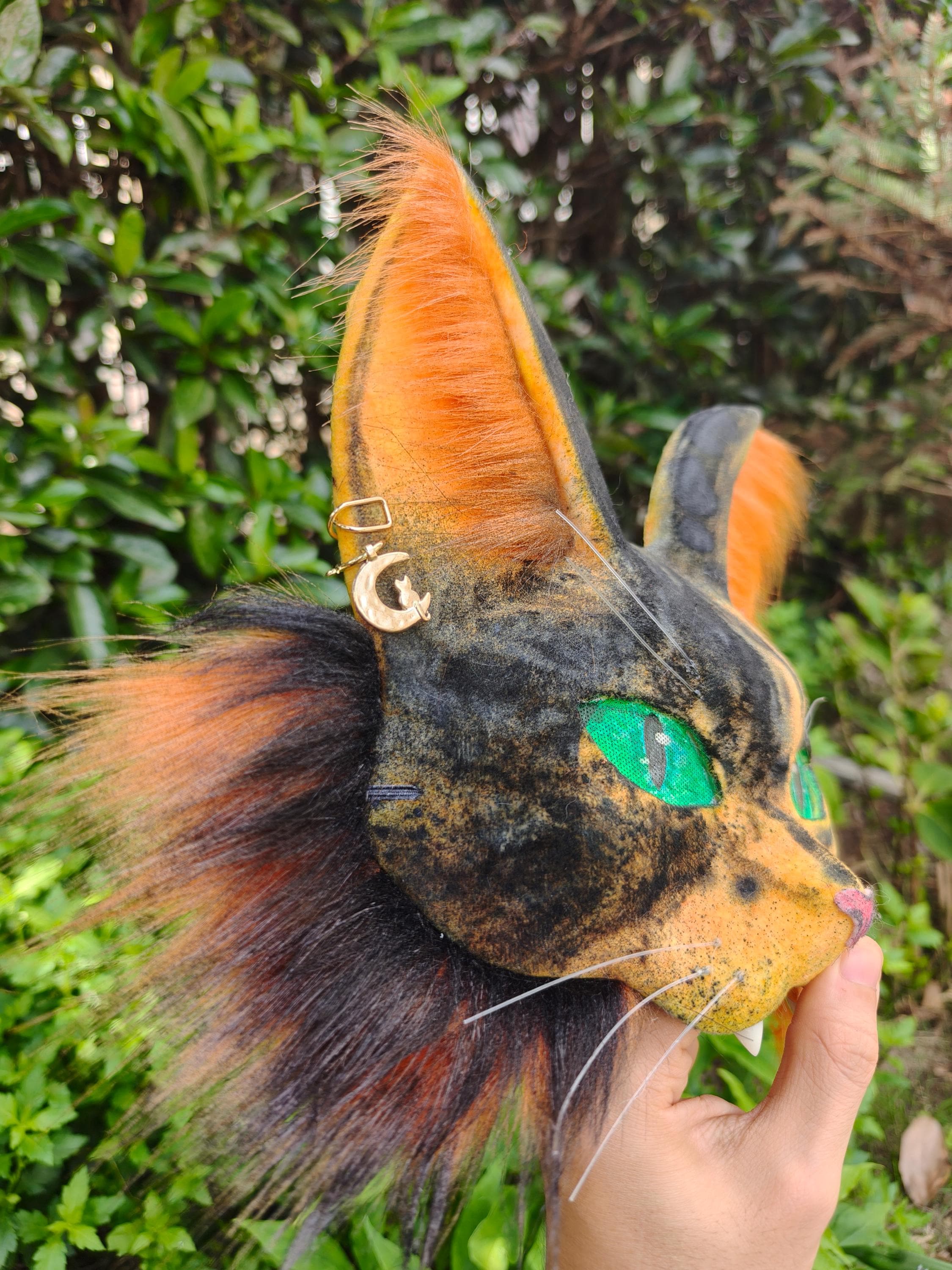 Tortoiseshell Tortie Cat Mask Tail Set | Handmade Faux Fur Therian Mask ...