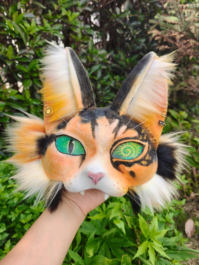 Calico Tri Color Cat Mask Paws and Tail Set | Handmade Realistic Faux ...