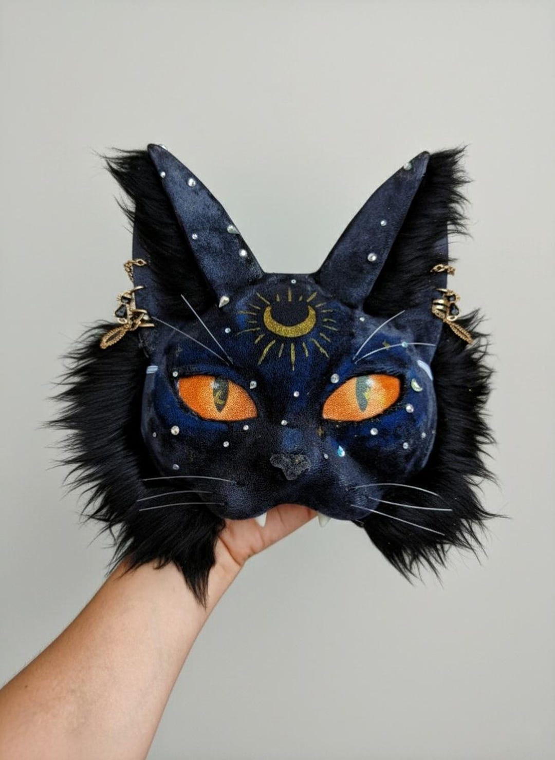 Celestial Black Cat Therian Mask Paws Tail Set – Handmade Realistic ...