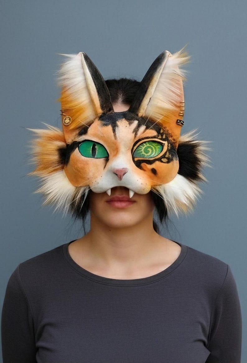 Calico Tri Color Cat Mask Paws and Tail Set | Handmade Realistic Faux ...