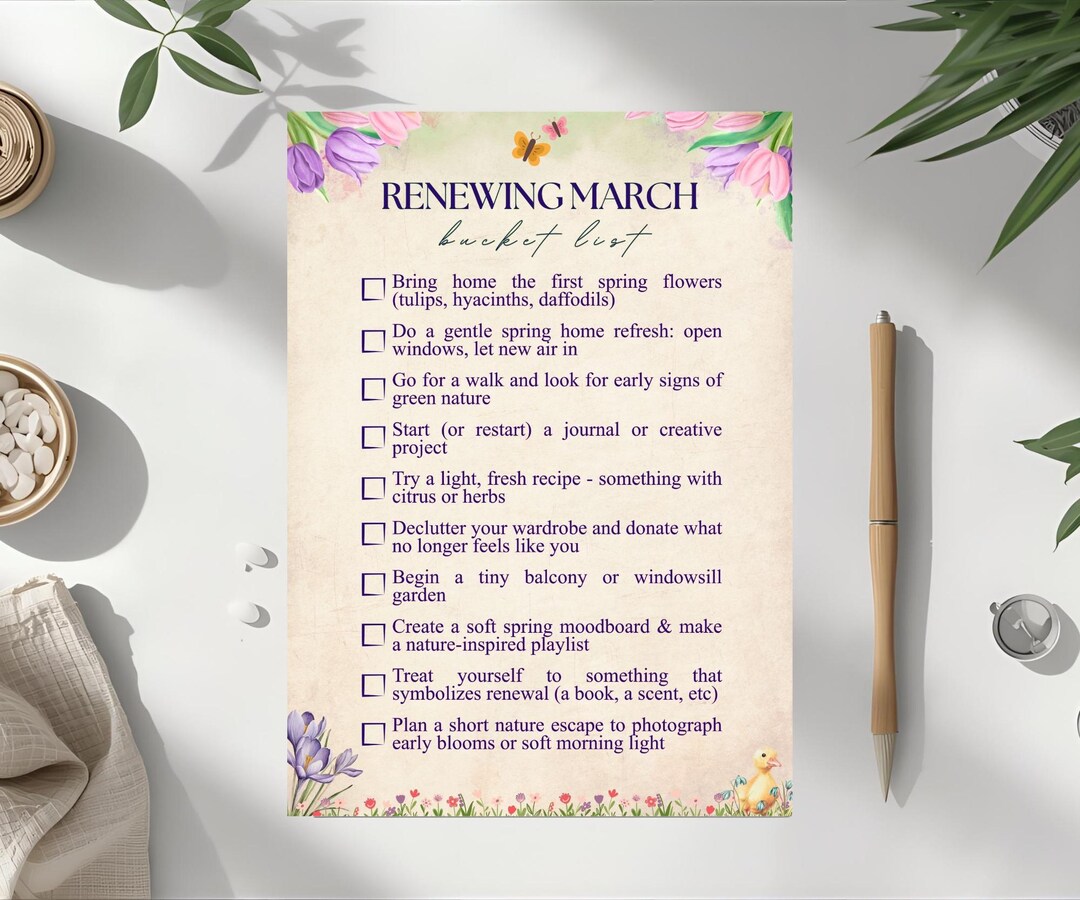 March Bucket List: Spring Reset Wishlist, To-do Checkboxes, Mindful ...