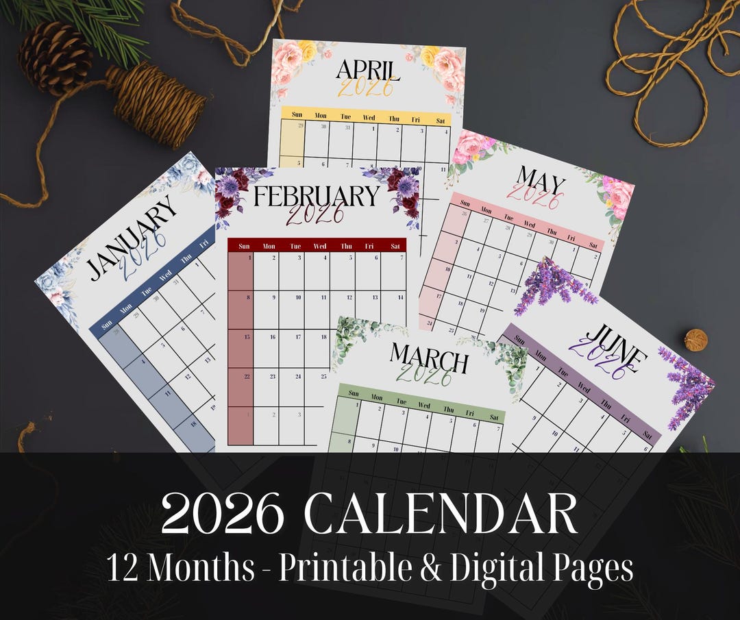 2026 Calendar - Monthly View Printable Planner, Colorful Time Tracker ...
