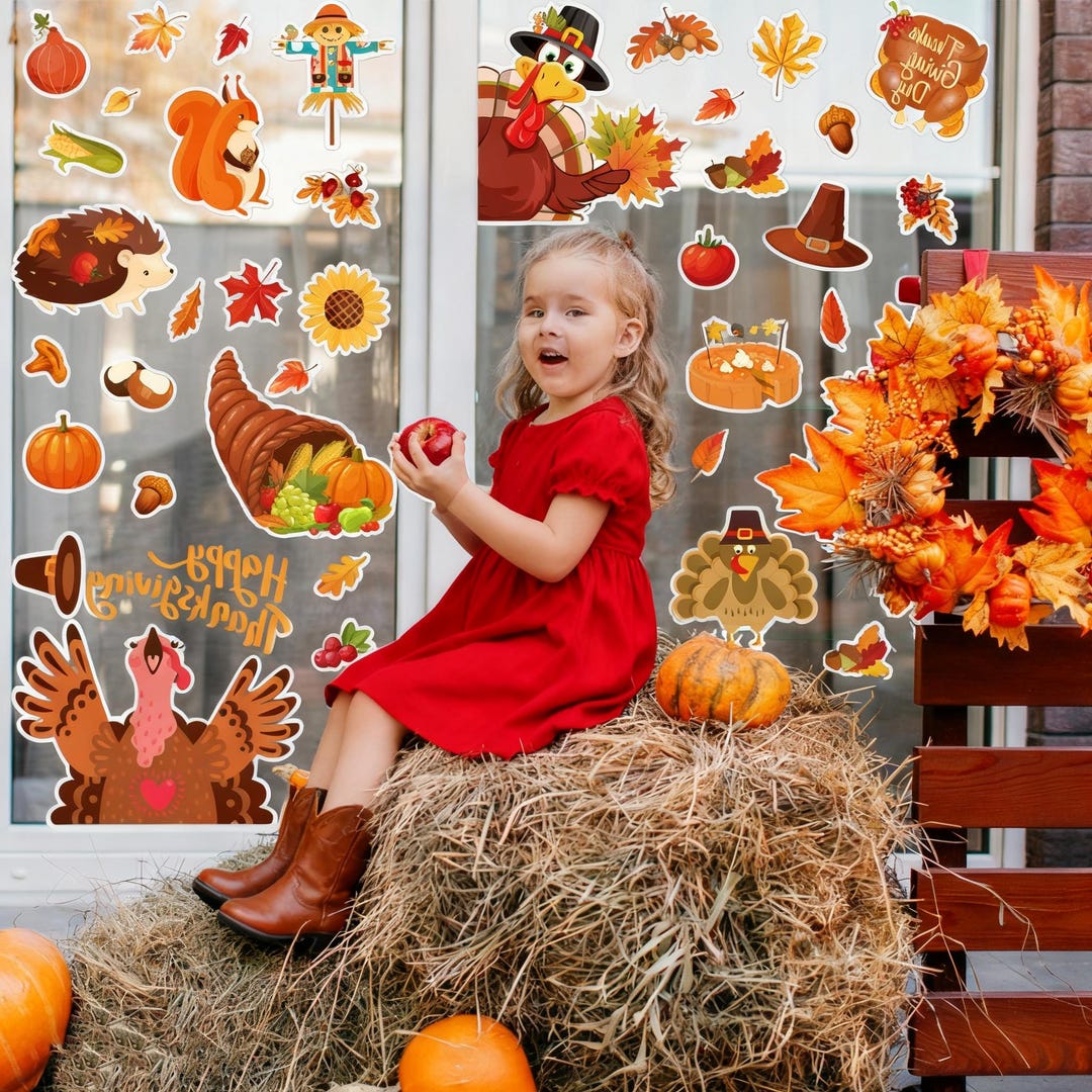 9PCS Set of Fall Window Stickers, Cute Fall Window Stickers,double ...