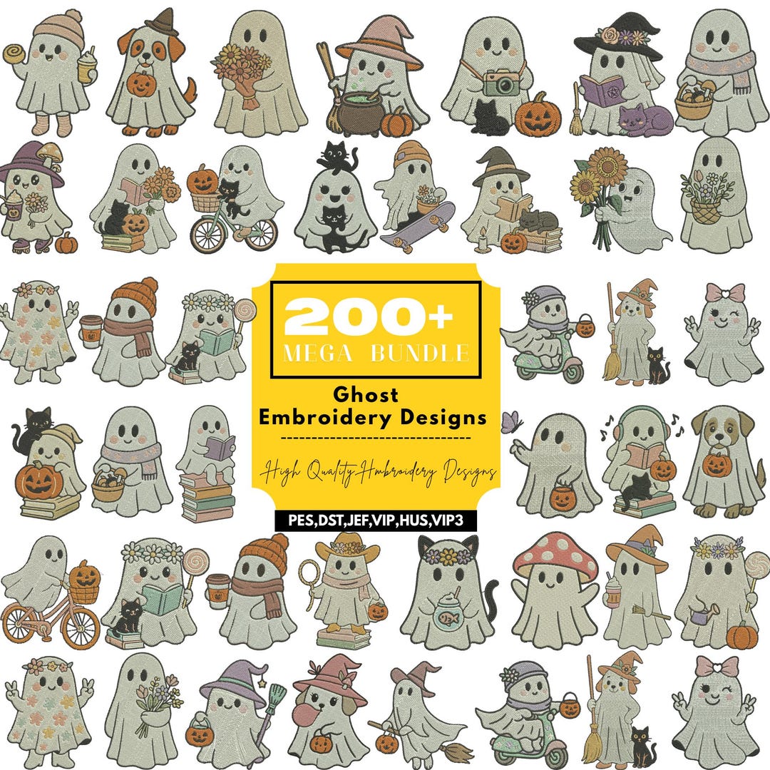 200+mini Ghosts Machine Embroidery Designs Bundle Spooky Fall Ghost ...