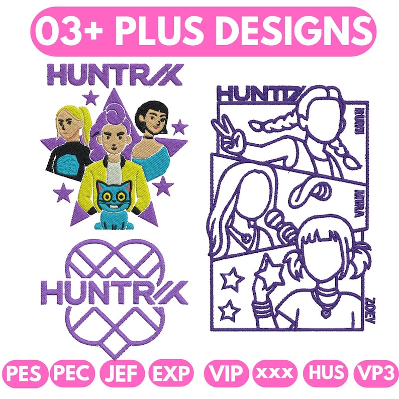 Huntrix Anime Machine Embroidery Design Bundle Cute Girl Huntrix ...