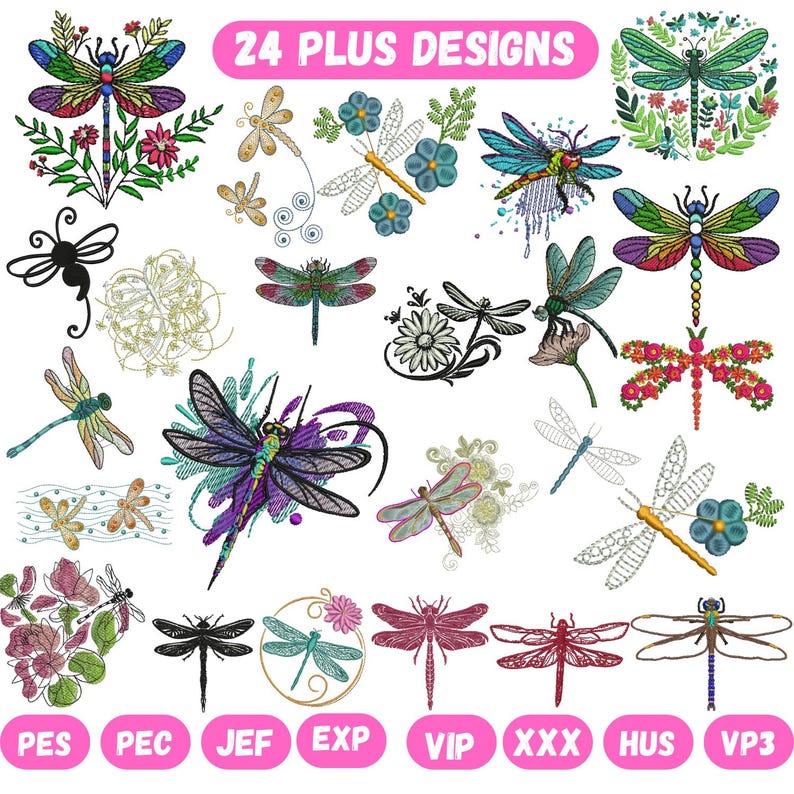 Dragonfly Wings Machine Embroidery Design Bundle Floral Dragonfly ...