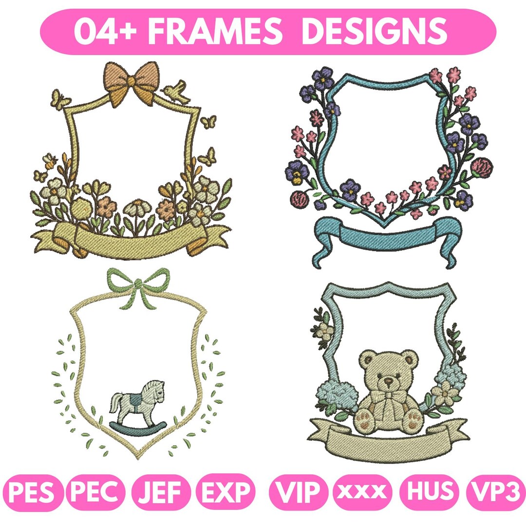 Ribbon Monogram Frame Machine Embroidery Designs Bundle Floral Crest ...
