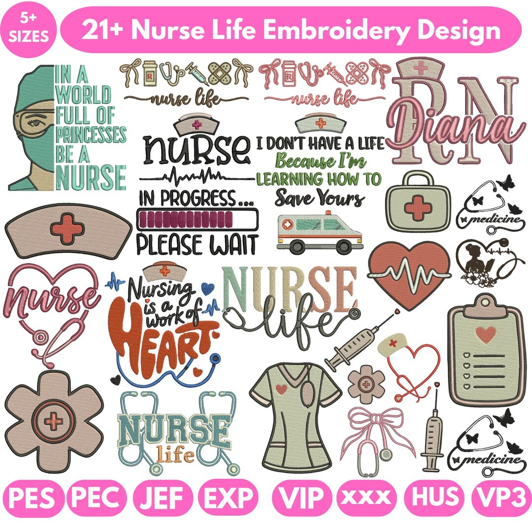 Floral Nurse Machine Embroidery Design Nurse Life Icon Embroidery ...