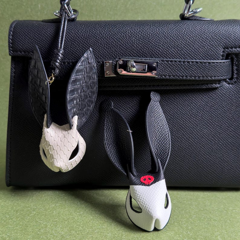 Leather Bunny Bag Charm Keychain, Handmade Rabbit Purse Charm in ...