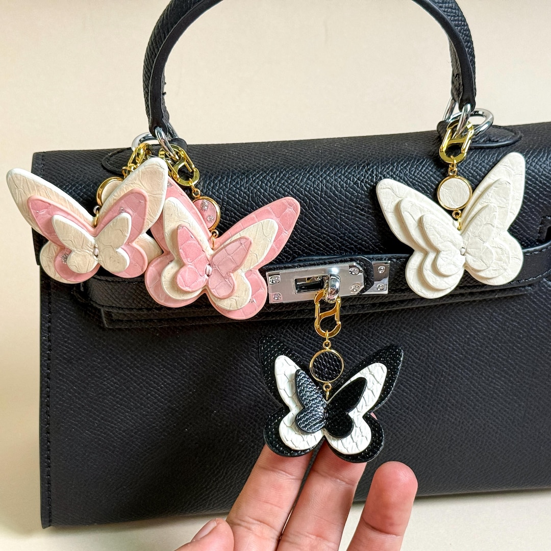 Handmade Leather Purse & Handbag Charm, Butterfly Zipper Charm in ...