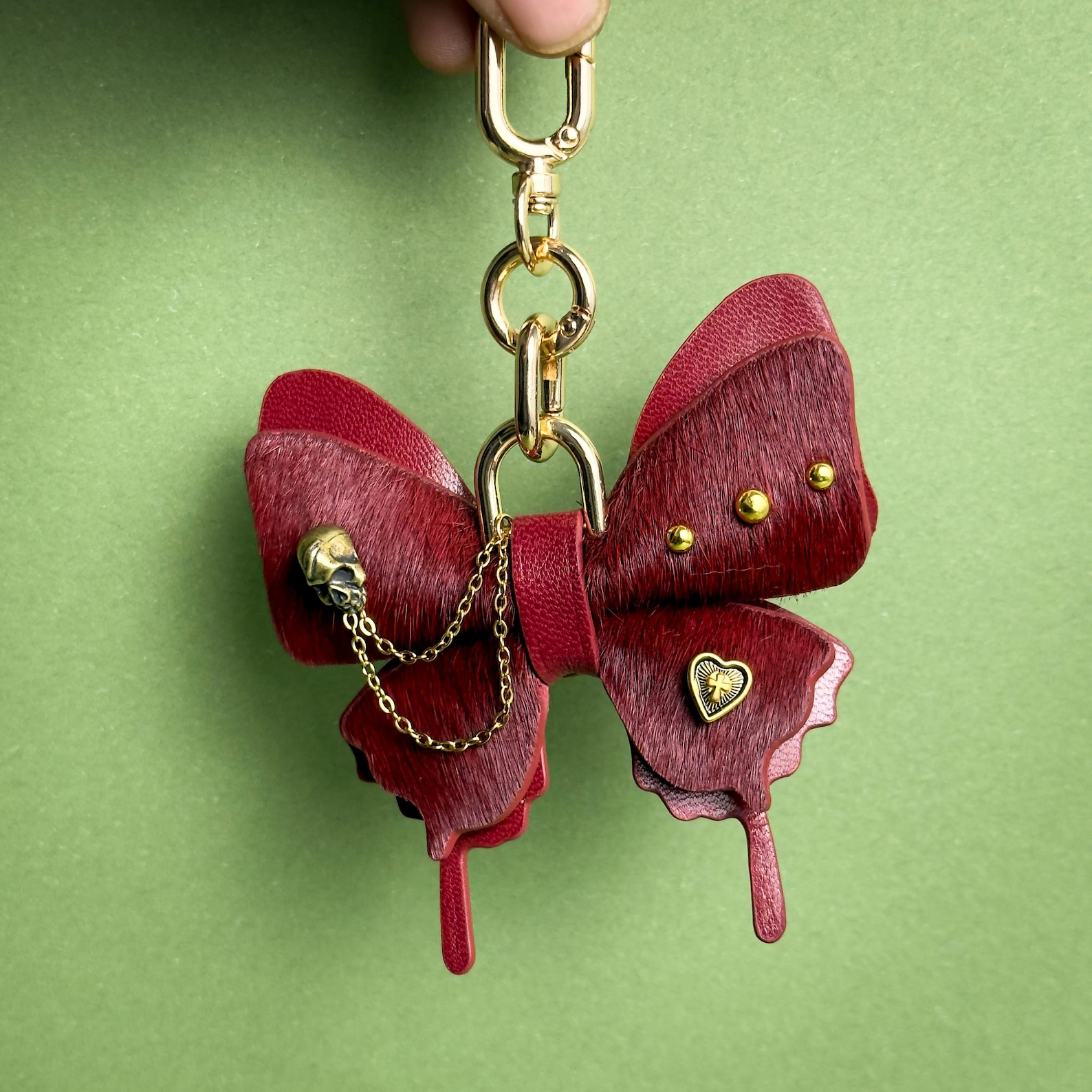 Gothic Burgundy Leather Butterfly Bag Charm, Handmade Horse Hair ...