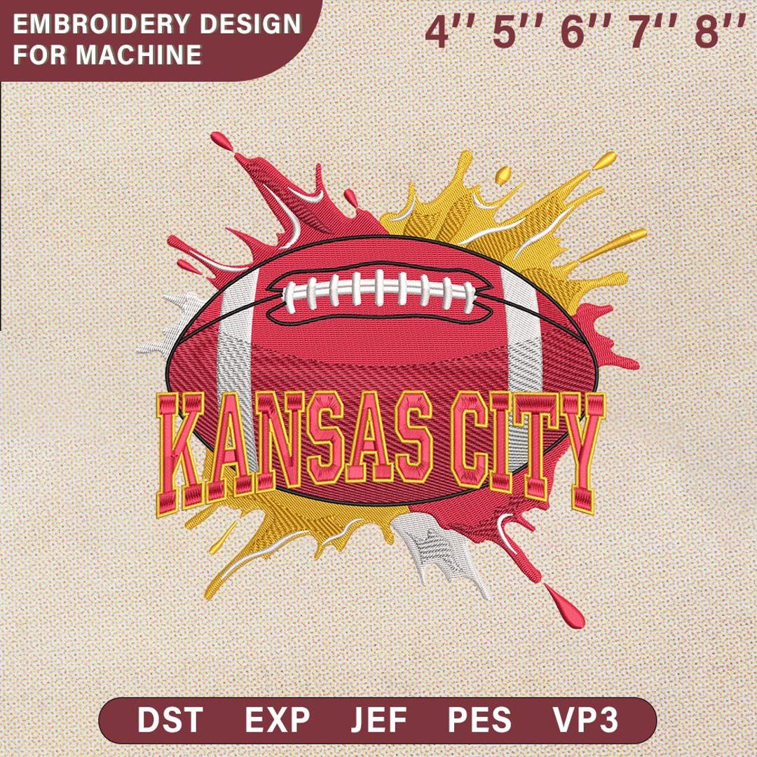 Kansas City Football Splat Embroidery Design, Sports Paint Splash ...