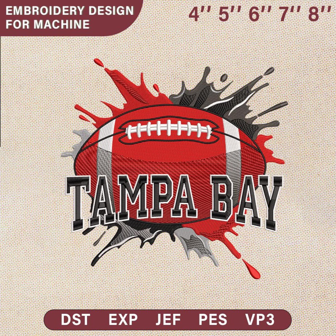 Tampa Bay Football Splat Embroidery Design, Sports Paint Splash Machine ...