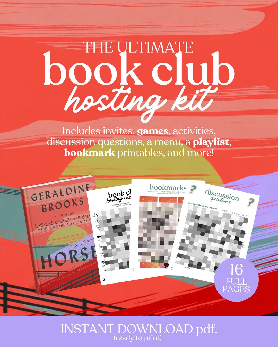 Horse Book Club Hosting Kit || Printable Discussion Questions Meeting ...