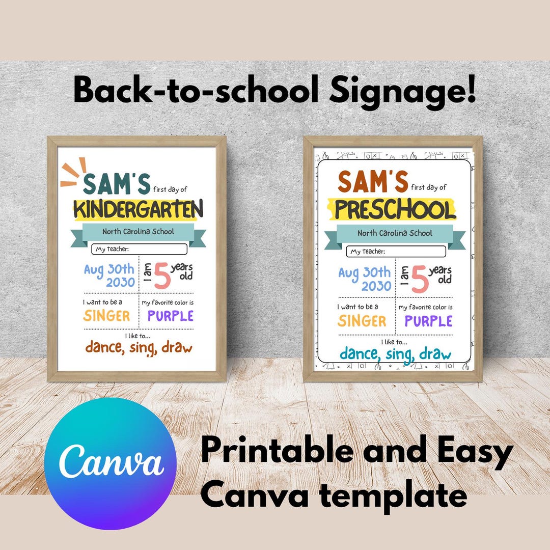 Editable Back to School Sign Printable Bundle: Reusable Canva Template ...