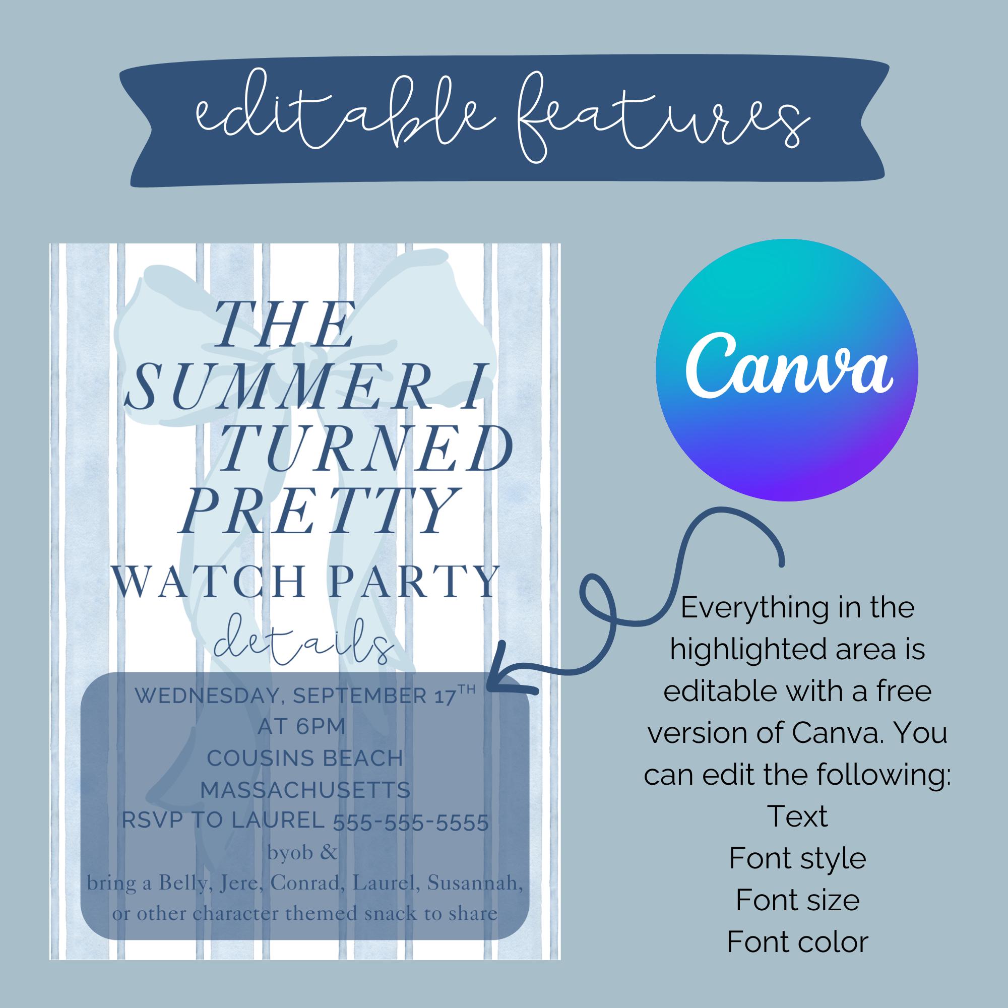 The Summer I Turned Pretty TSITP Watch Party Invitation | Editable in ...