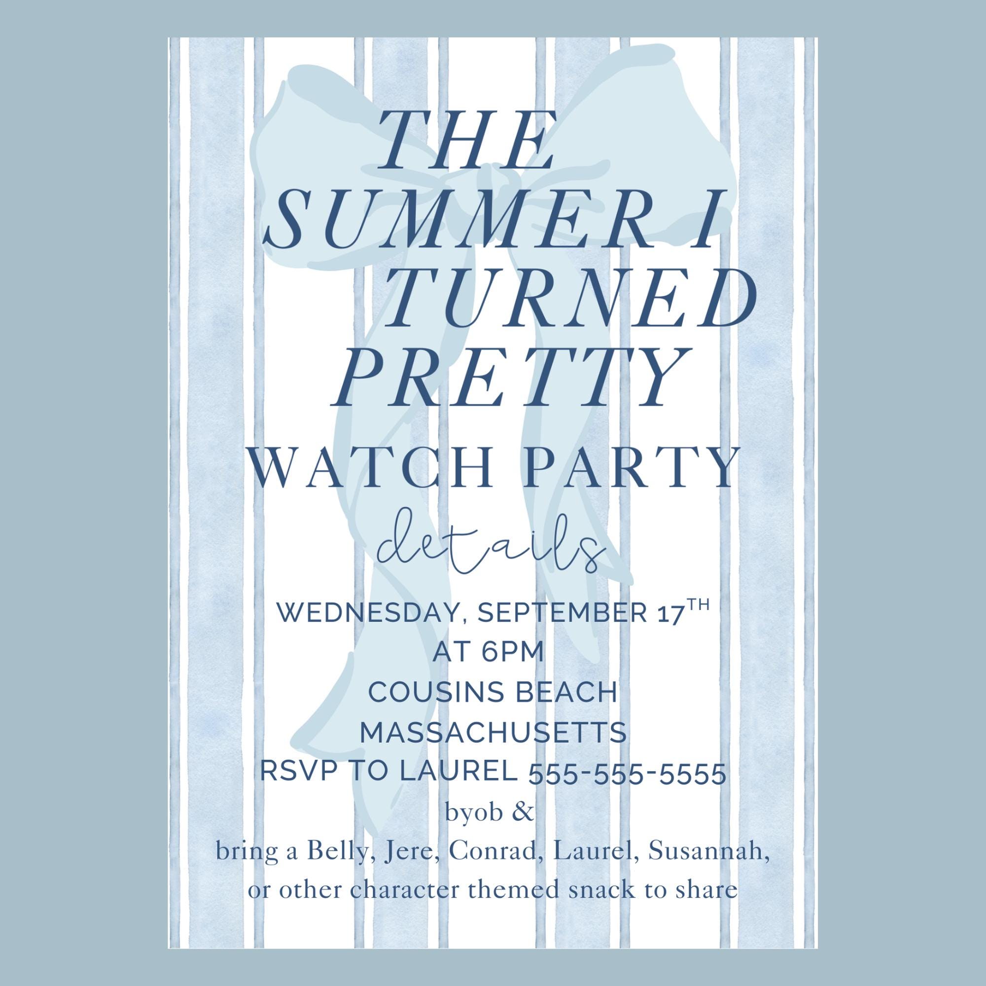 The Summer I Turned Pretty TSITP Watch Party Invitation | Editable in ...