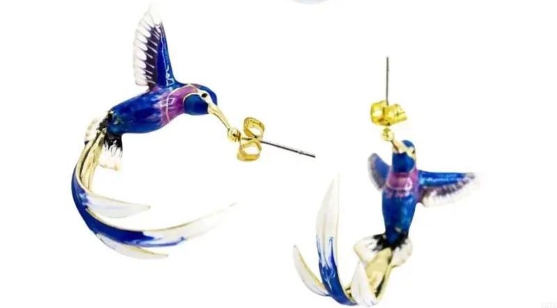 Hand-painted Hummingbird Hoop Earrings: Unique Enamel Bird Jewelry - Etsy