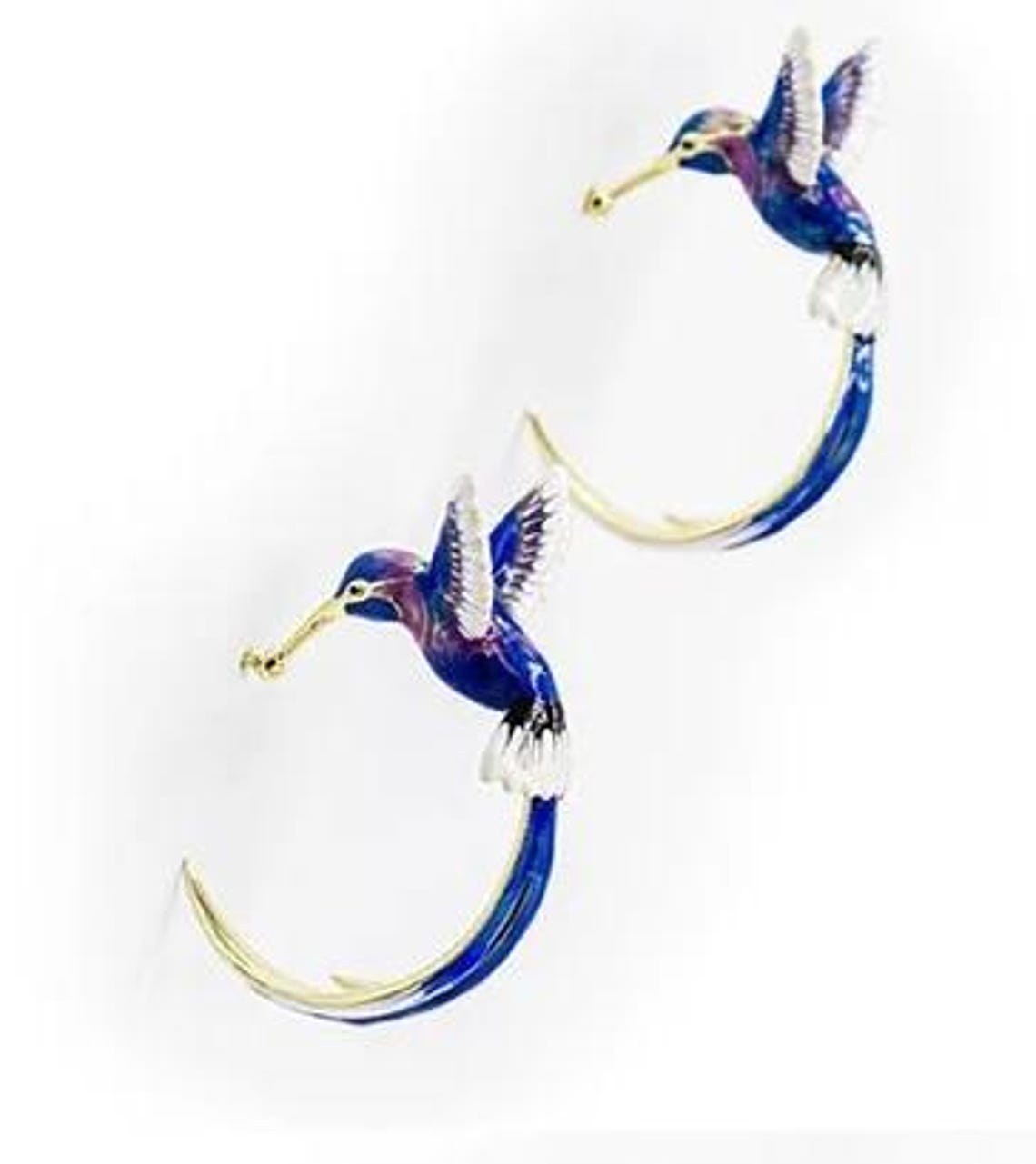 Hand-painted Hummingbird Hoop Earrings: Unique Enamel Bird Jewelry - Etsy
