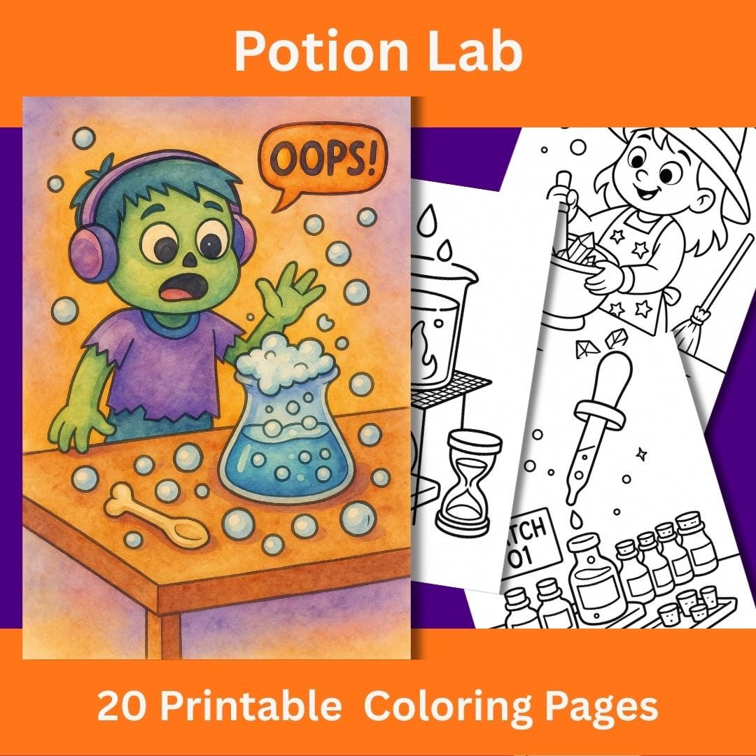 Potion Lab Coloring Pages: Halloween STEM Activity (A4 Printable Sheets ...