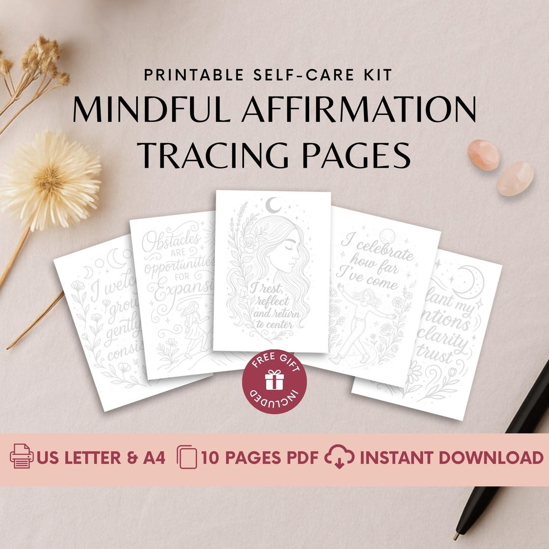 Mindful Affirmation Tracing Pages PDF | 10 Self-care Coloring Sheets ...