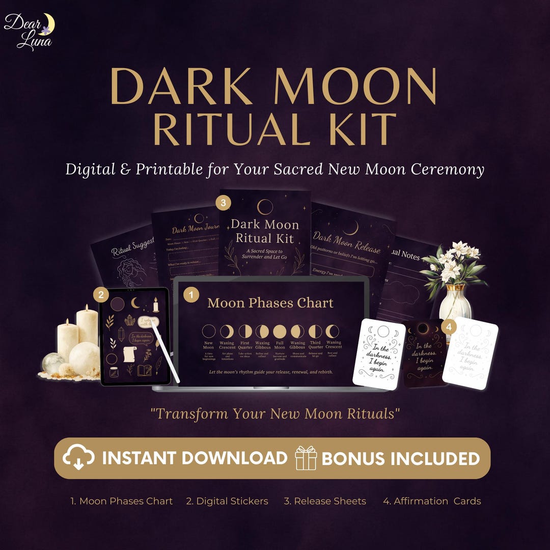Dark Moon Ritual Kit: Printable Journal, Affirmation Cards (goodnotes ...