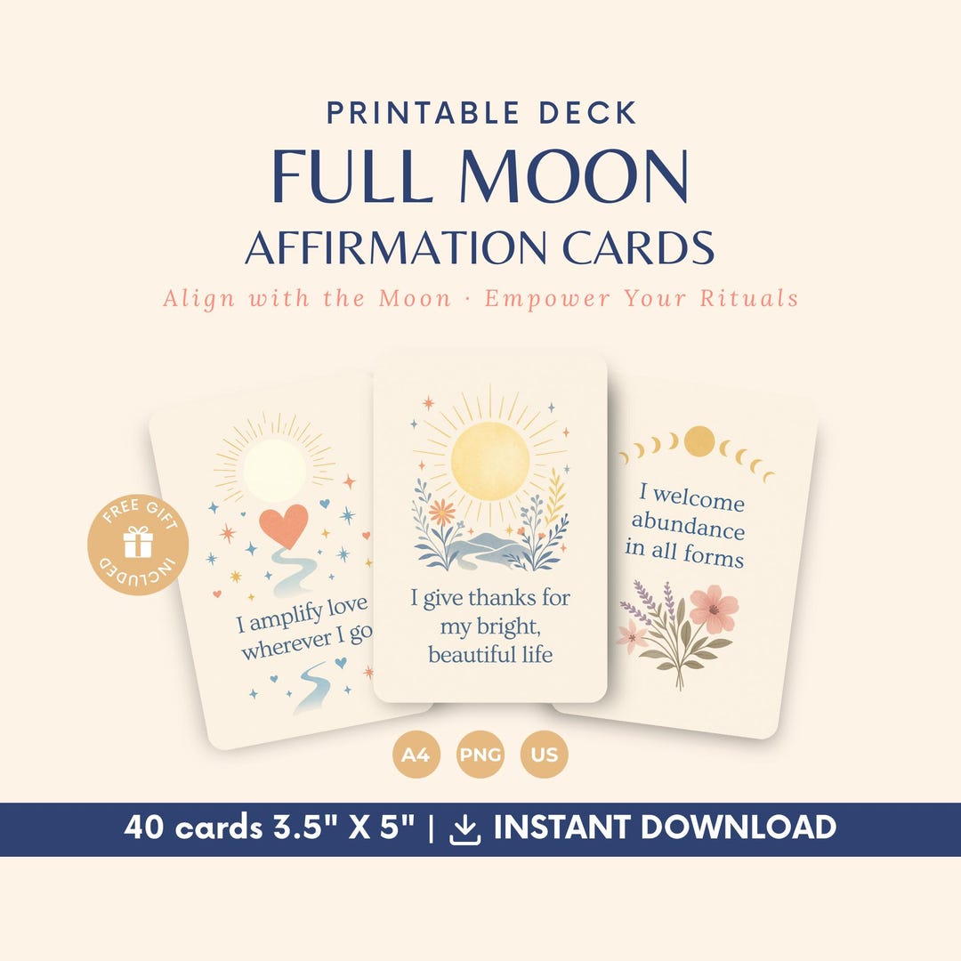 Full Moon Affirmation Cards: Self-love Rituals, Journaling (PDF + PNG ...