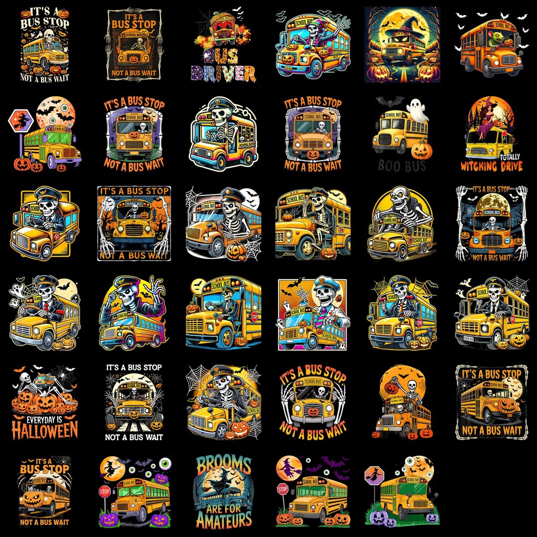 Halloween School Bus Driver PNG, Funny Spooky Bus Clipart, Cute ...