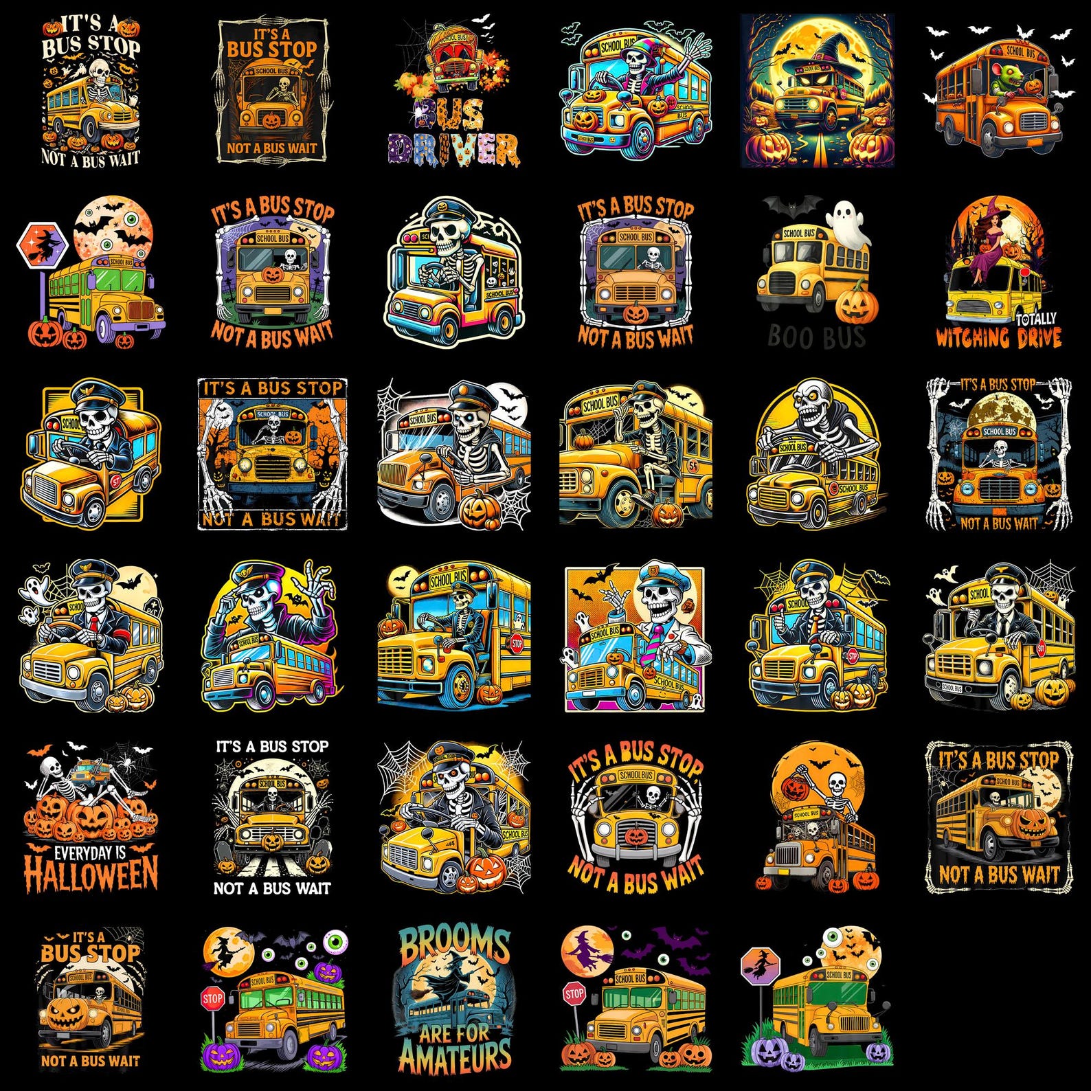 Halloween School Bus Driver PNG, Funny Spooky Bus Clipart, Cute ...
