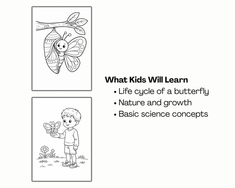 Butterfly Life Cycle Coloring Book for Kids, Nature Learning Activity ...