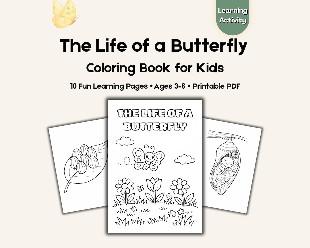Butterfly Life Cycle Coloring Book for Kids, Nature Learning Activity ...