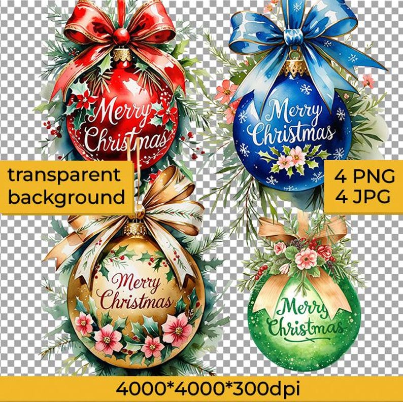 Christmas Ornaments Clipart Set | Merry Christmas PNG JPG | Holiday ...