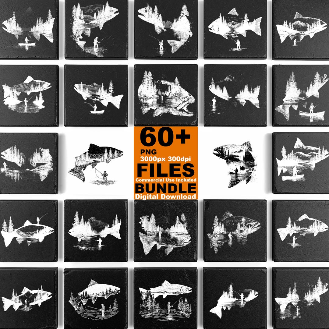 62 Fishing Engraving PNG Bundle Trout Bass Nature Wood Laser Art ...